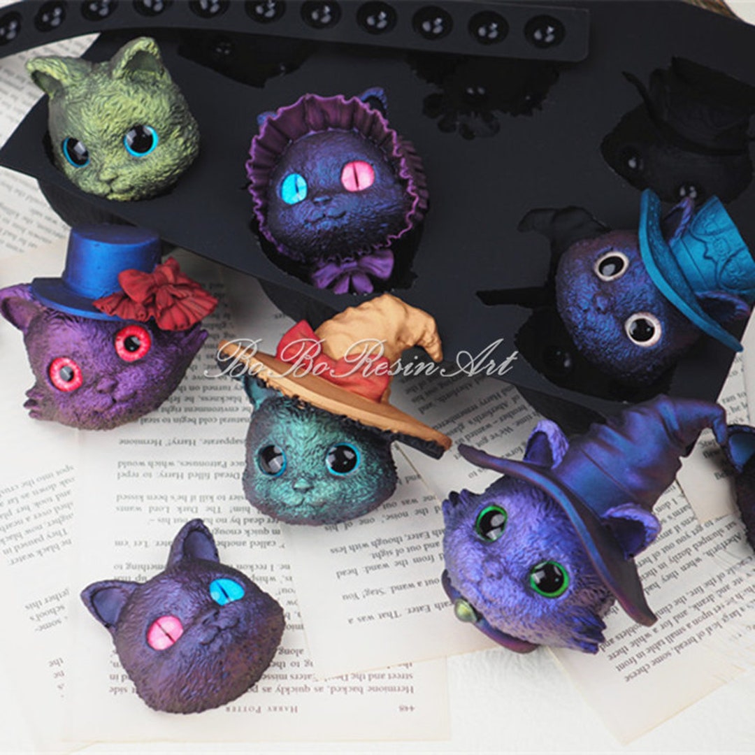 Halloween Cat Silicone Mold-witch Cat Resin Mold-cute Cat Keychain Mold ...