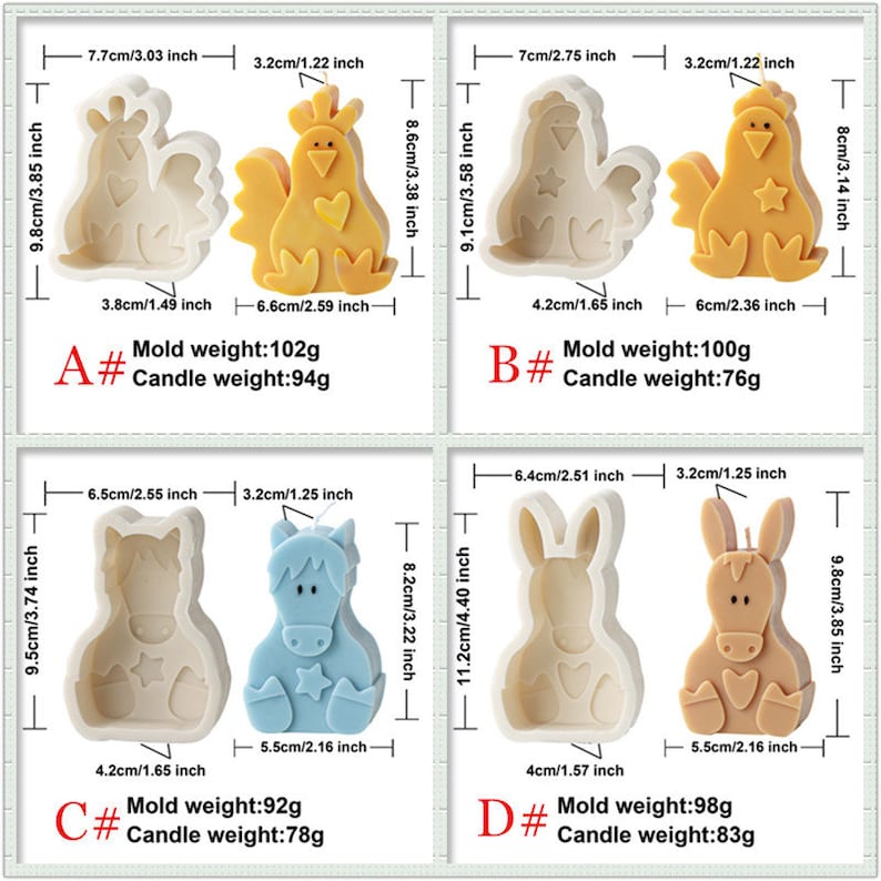 20 Styles Animal Silicone Mold-cartoon Animal Candle Mold-chicken ...