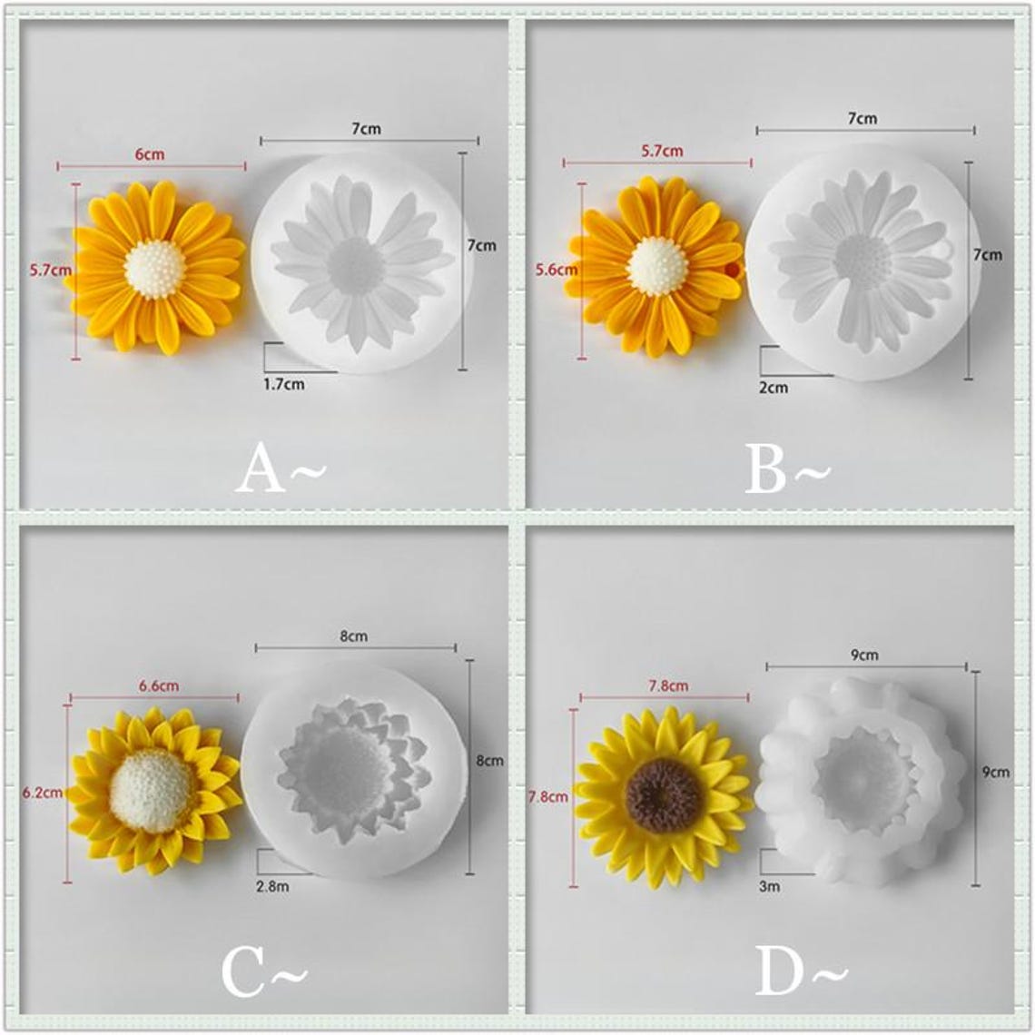 3D Daisy Flower Silicone Mold-sunflower Flower Candle Mold-natural ...