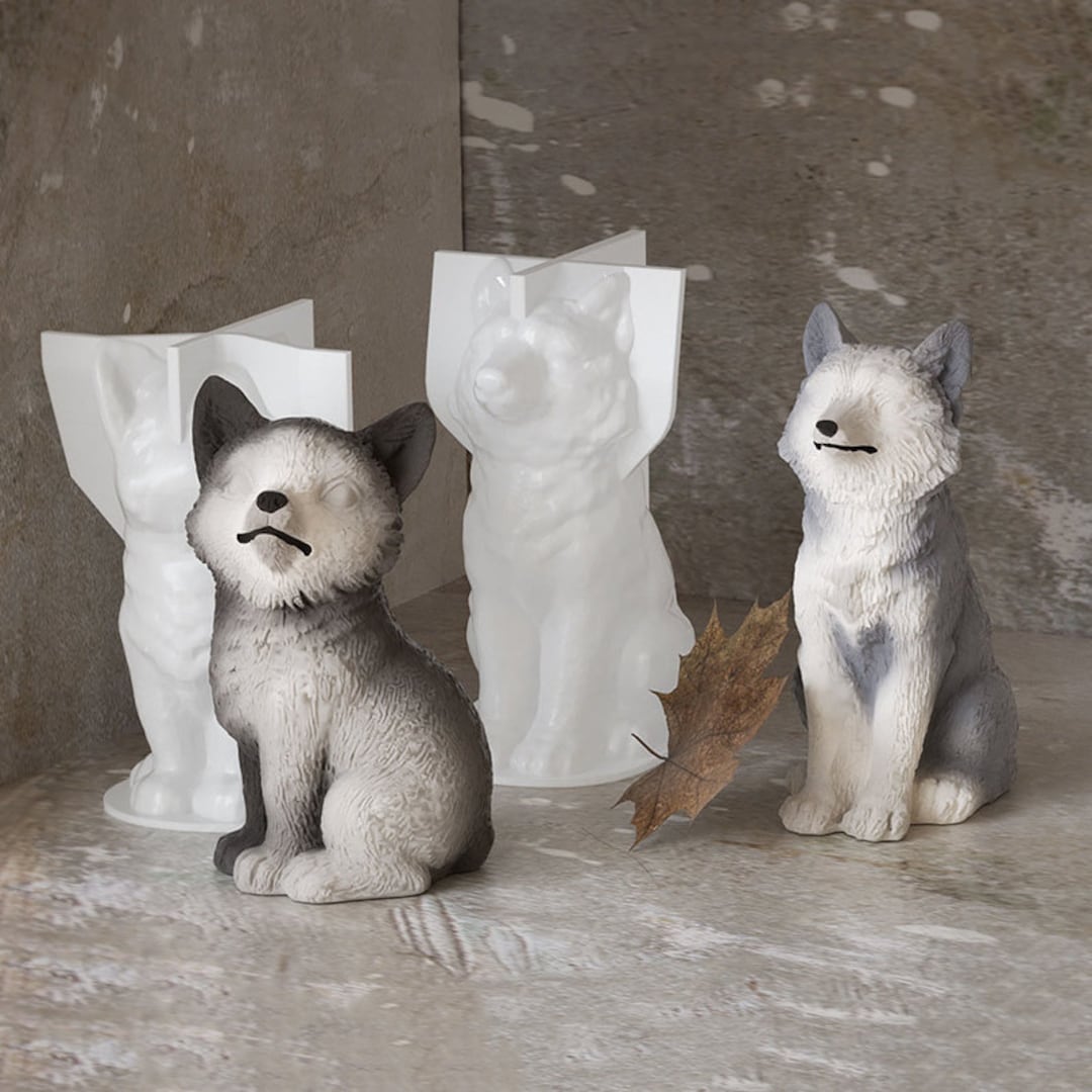 3D Wolf Silicone Mold-sitting Wolf Resin Mold-cute Wolf Keychain Mold ...