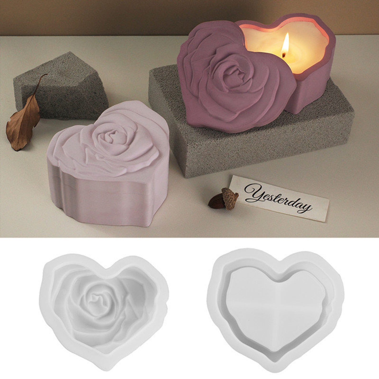 3D Heart Box Silicone Mold-heart Storage Box Mold-rose Candle Jar Mold ...