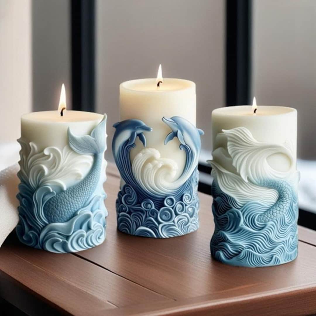 Dolphin Pillar Candle Silicone Mold-mermaid Fishtail Candle Mold-ocean ...