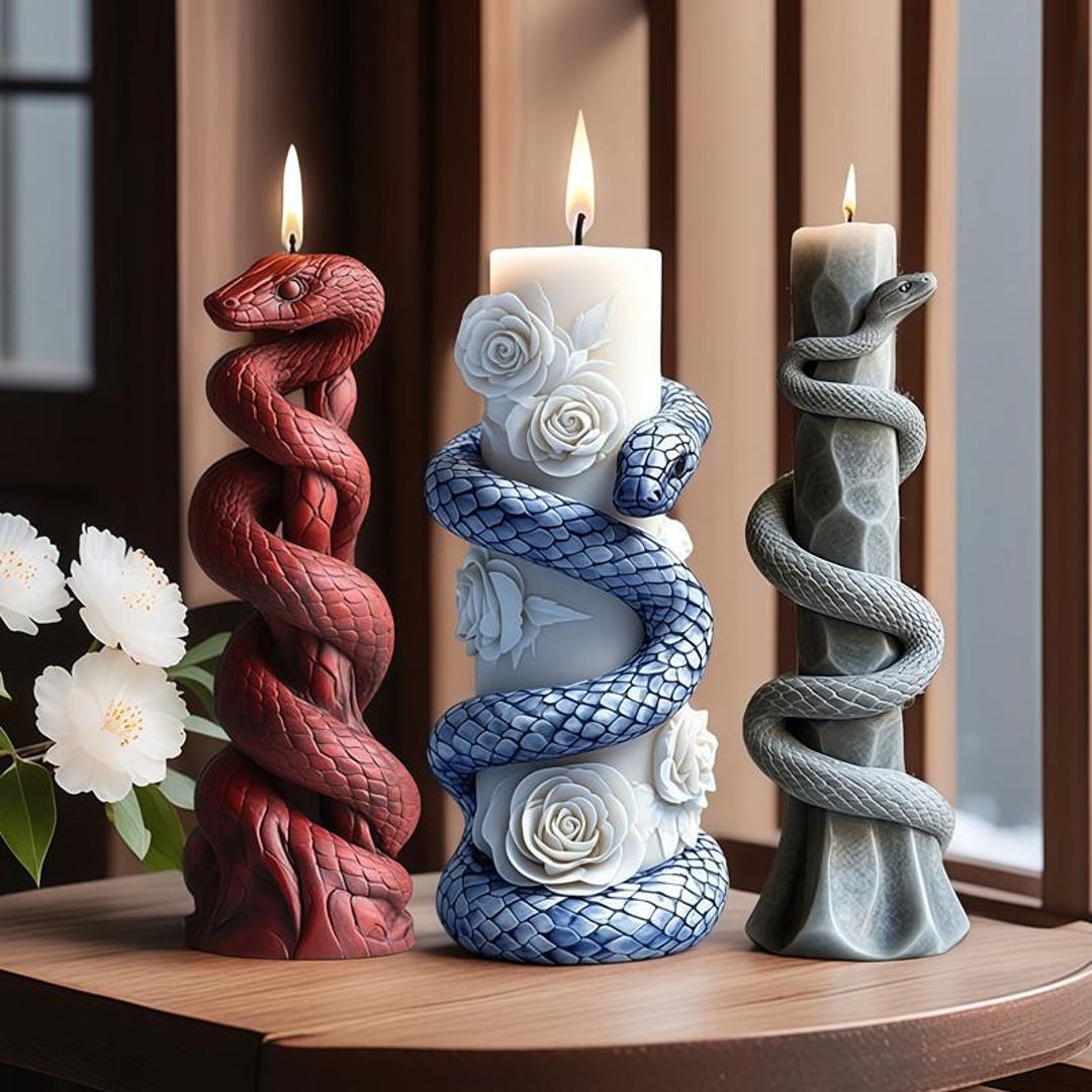 Rose Snake Candle Silicone Mold-snake Pillar Candle Mold-spirit Snake ...