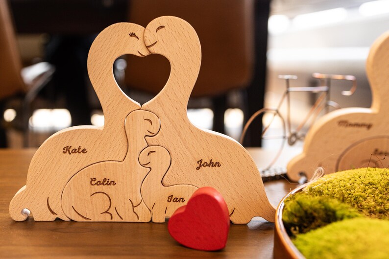 Personalized Wooden Dino Family Puzzle Gift, Baby Shower Gift, Dinosaur ...