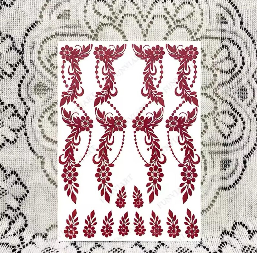 Feet Henna Tattoo Sticker Waterproof Red Fake Mehendi Sticker Intricate ...