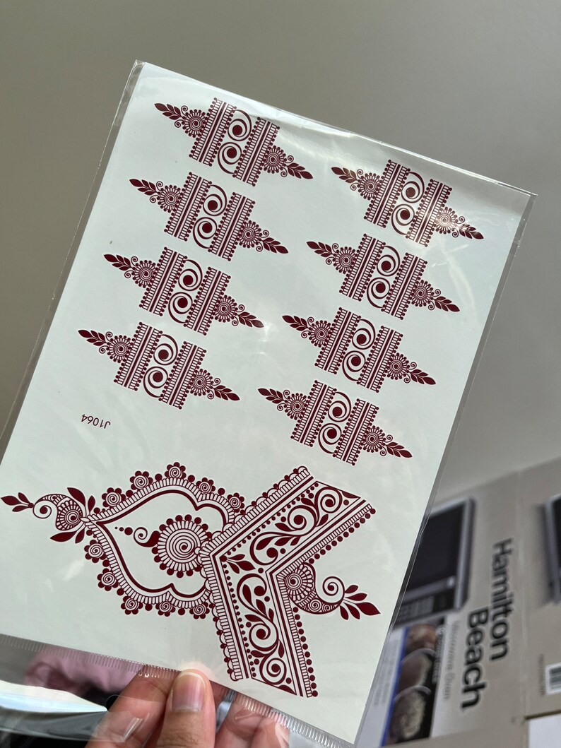 Fake Henna Tattoo Sticker Waterproof Red Instant Mehendi Sticker ...