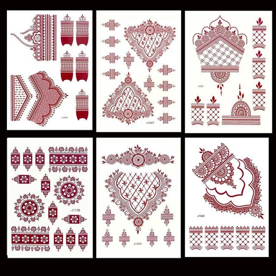 Instant Henna Tattoo Sticker Waterproof Red Fake Mehendi Sticker ...