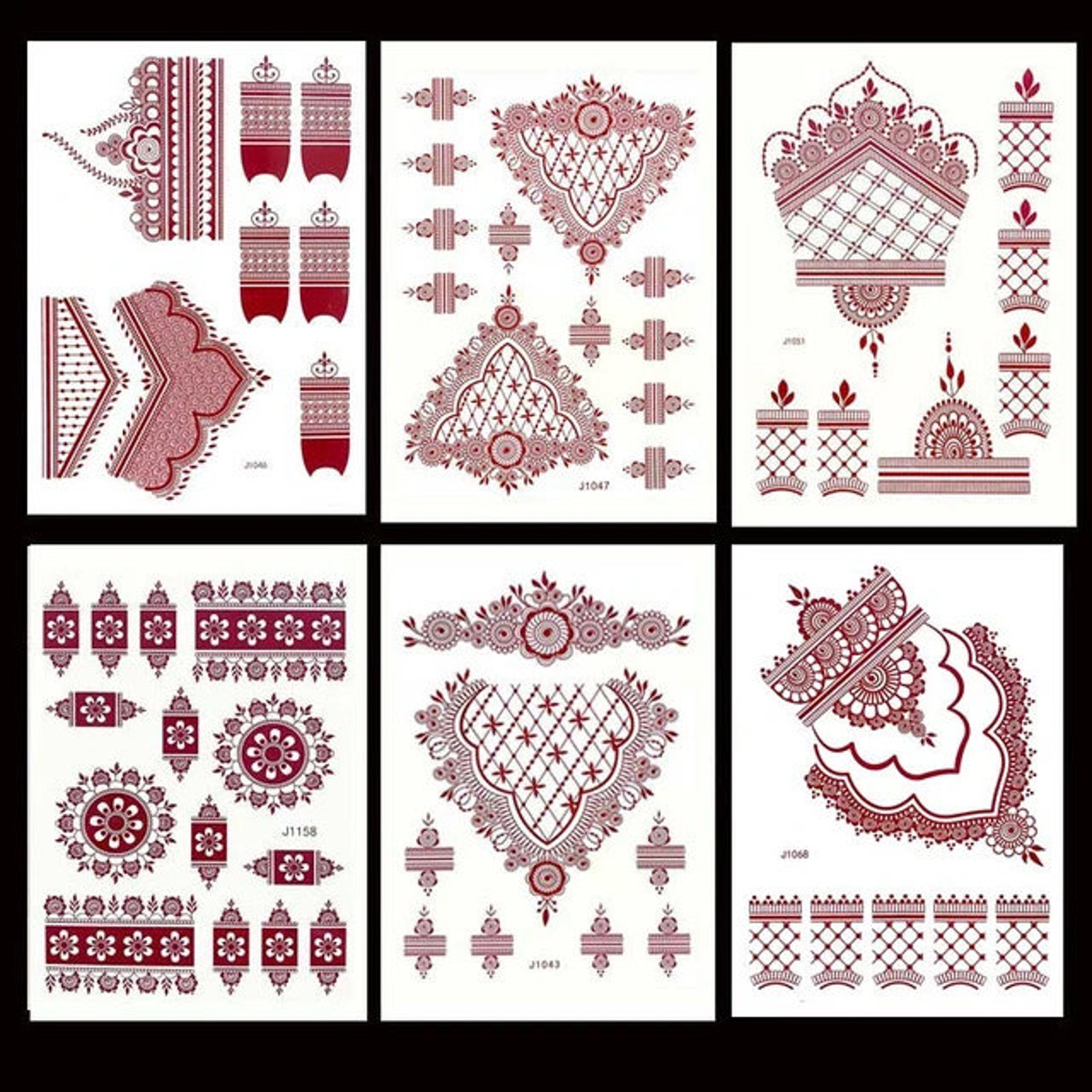 Instant Henna Tattoo Sticker Waterproof Red Fake Mehendi Sticker ...