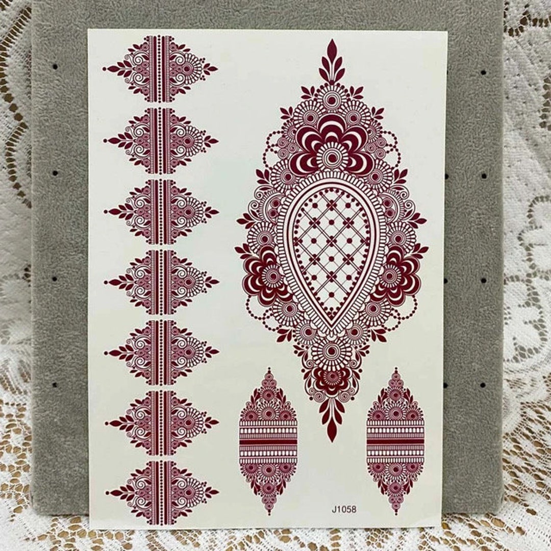 Instant Henna Tattoo Sticker Waterproof Red Fake Mehendi Sticker ...