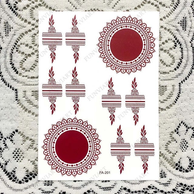 Instant Henna Tattoo Sticker Waterproof Red Fake Mehendi Sticker ...