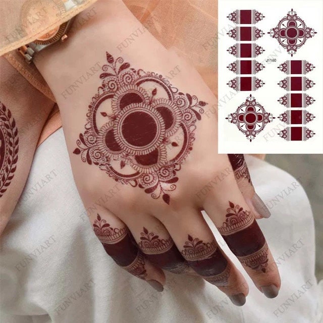 Instant Henna Tattoo Sticker Waterproof Red Fake Mehendi Sticker ...
