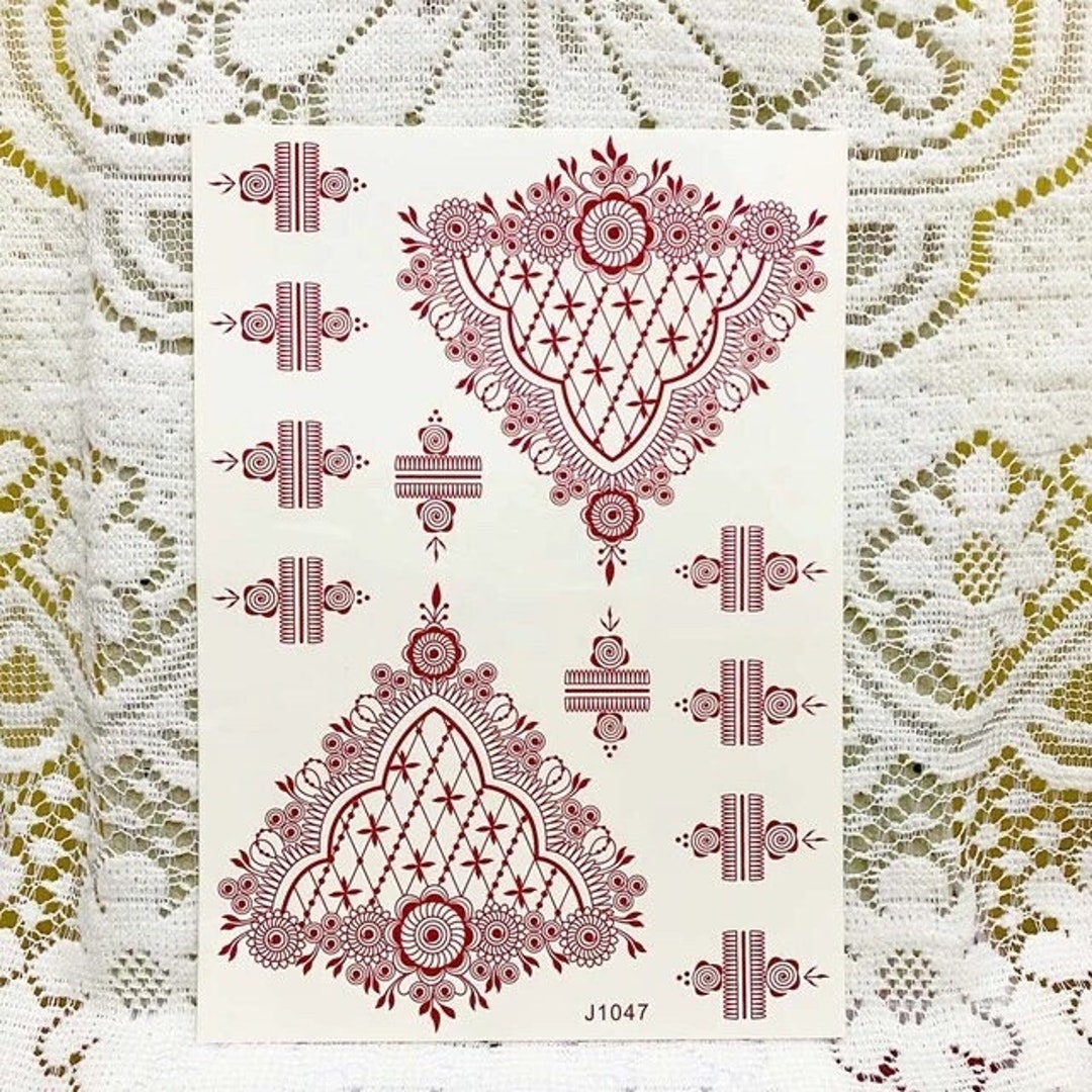 Instant Henna Tattoo Sticker Waterproof Red Fake Mehendi Sticker ...