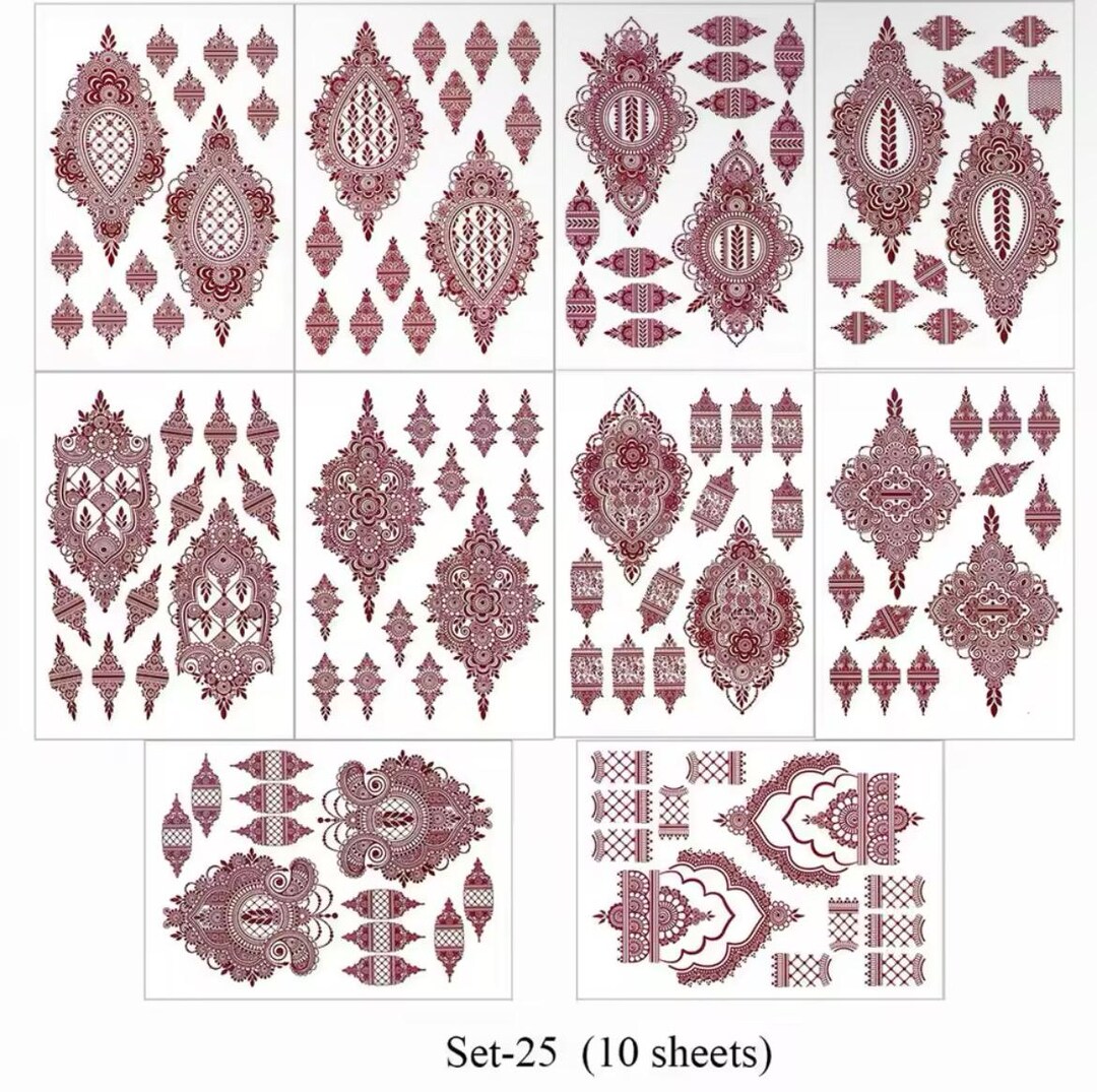 Instant Henna Tattoo Sticker Waterproof Red Fake Mehendi Sticker ...