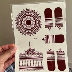 Instant Henna Tattoo Sticker Waterproof Red Fake Mehendi Sticker ...