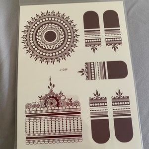 Instant Henna Tattoo Sticker Waterproof Red Fake Mehendi Sticker ...