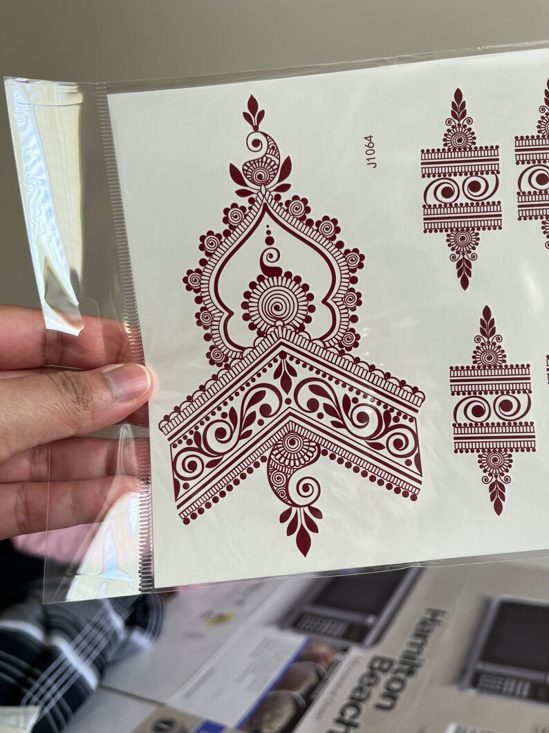 Fake Henna Tattoo Sticker Waterproof Red Instant Mehendi Sticker ...