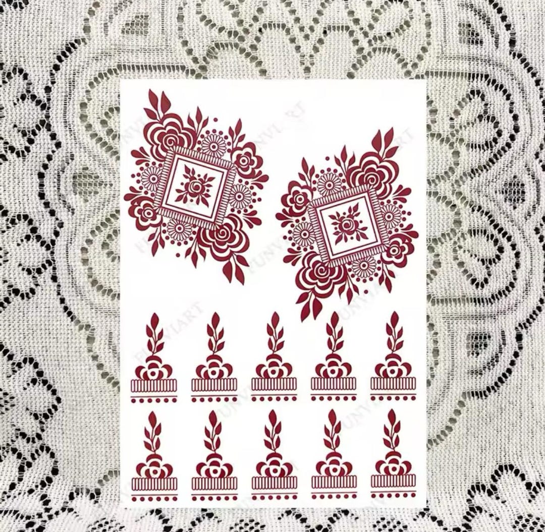 Instant Henna Tattoo Sticker Waterproof Red Fake Mehendi Sticker ...
