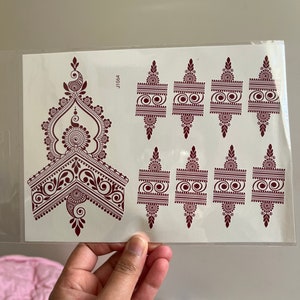 Fake Henna Tattoo Sticker Waterproof Red Instant Mehendi Sticker ...