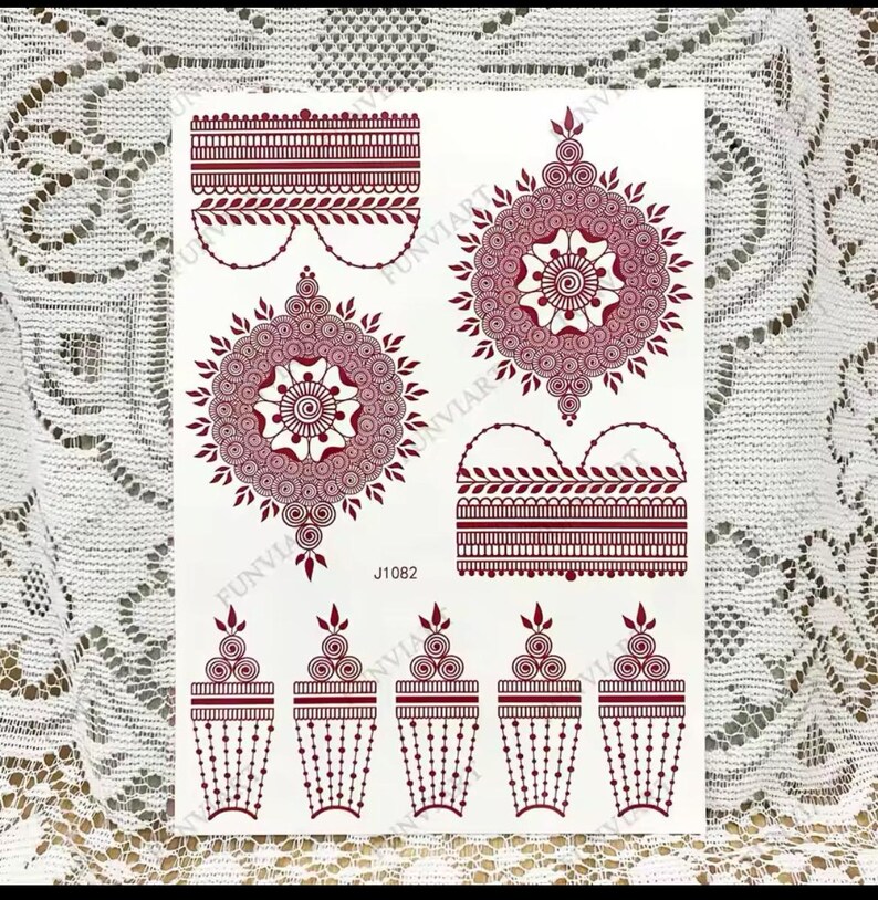 Instant Henna Tattoo Sticker Waterproof Red Fake Mehendi Sticker ...