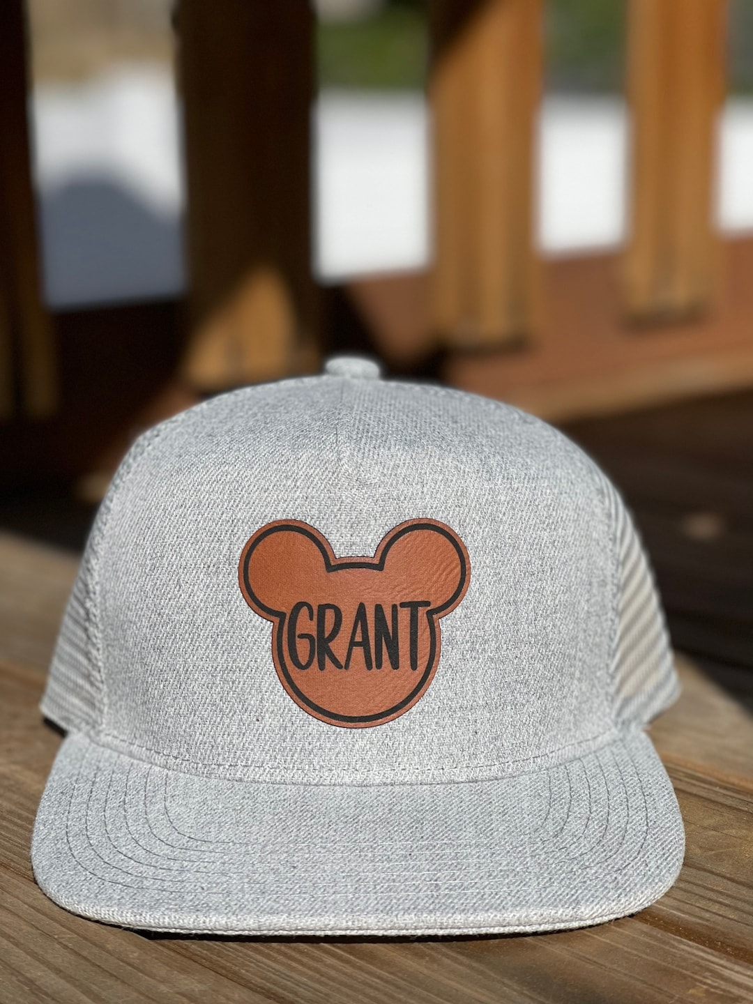 Custom Name Mouse Ears Snapback Hat - Laser Engraved Vegan Leather - Etsy
