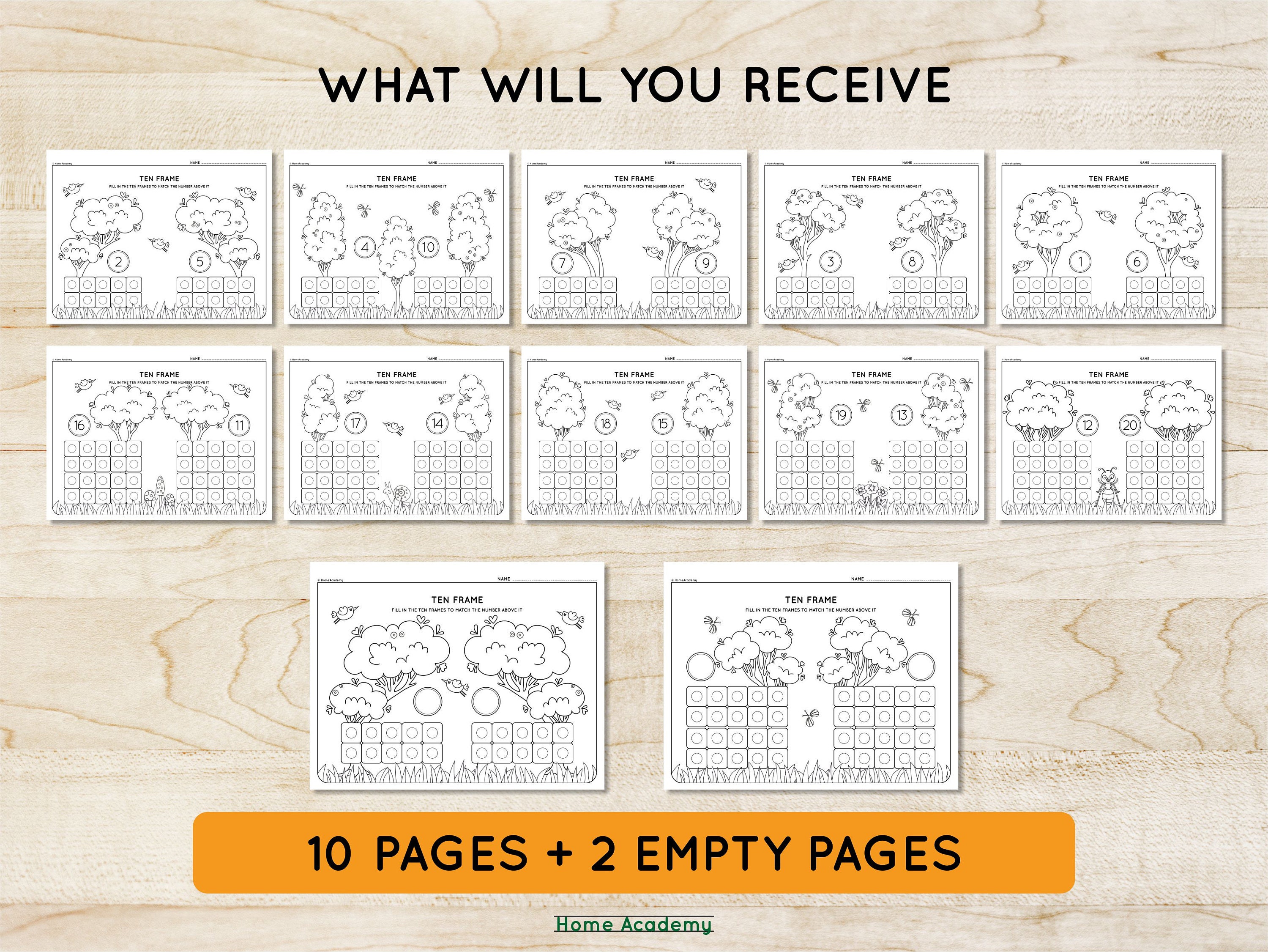 TEN FRAME Printable Math Worksheets Kindergarten Math Learning Binder ...