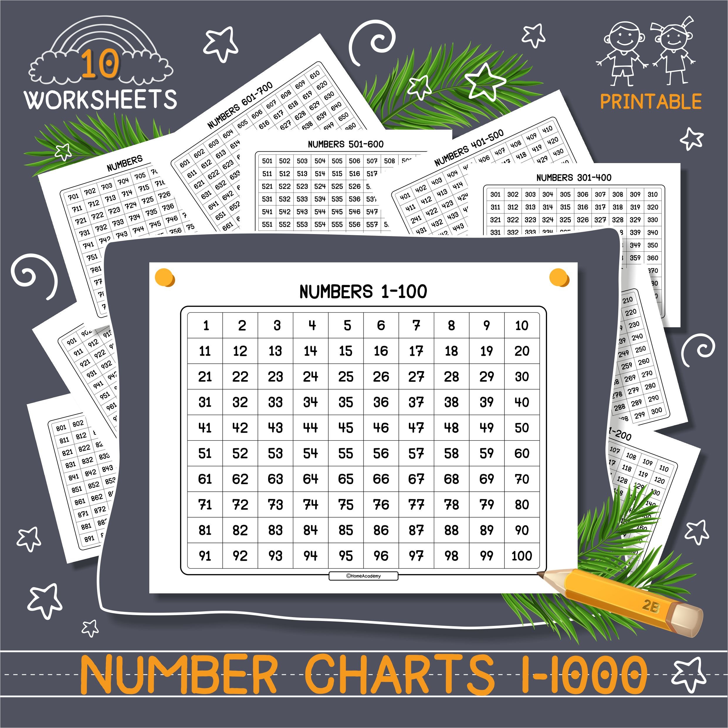 NUMBERS CHART 1-1000 Printable Math Posters Homeschool - Etsy