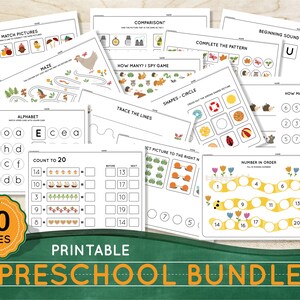 50 Printable Worksheets BUNDLE Alphabet, Shapes, Math and Other Fun ...