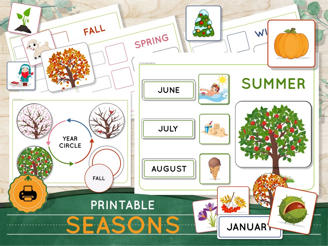 SEASONS Homeschool Busy Book Worksheets Seasons Wheel Printable Toddler ...