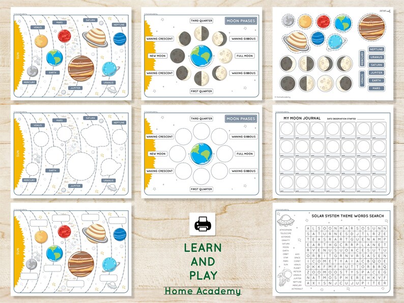 Printable Solar System Worksheets Moon Phases Outer Space - Etsy