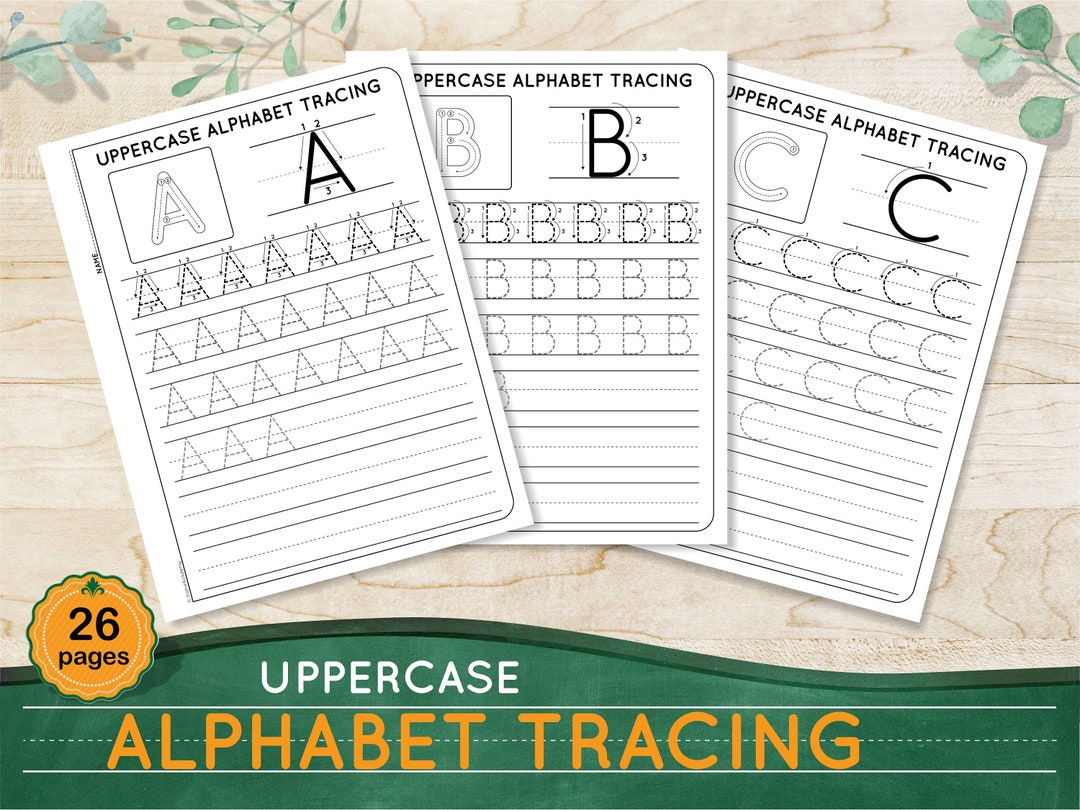 UPPERCASE Alphabet Tracing Pintable Worksheets for Kids - Etsy