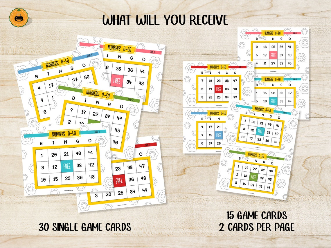 Printable BINGO GAME Number Recognition 0-50 Homeschool - Etsy UK