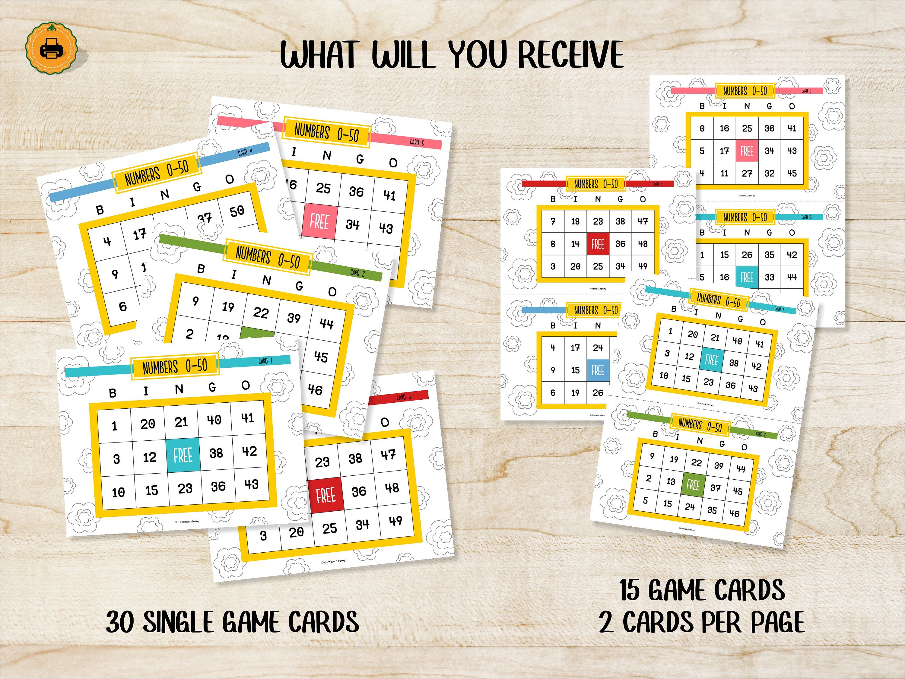 Printable BINGO GAME Number Recognition 0-50 Homeschool - Etsy UK