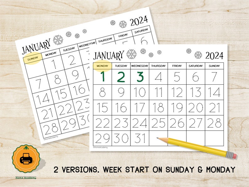 Printable CALENDAR 2024 Traceable Calendar Homeschool Morning Binder ...