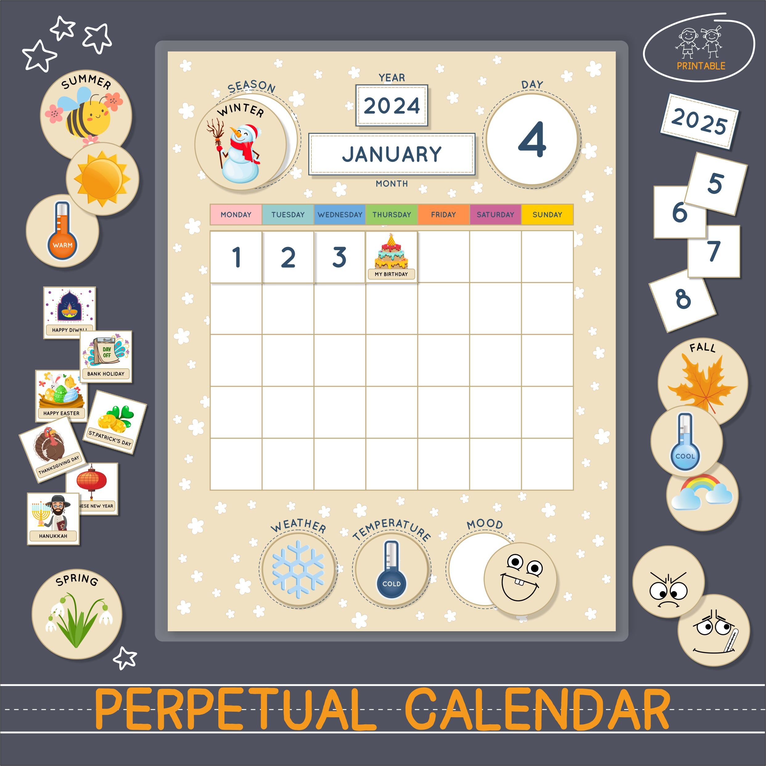 Printable Perpetual Calendar for Kids Classroom Morning Binder ...