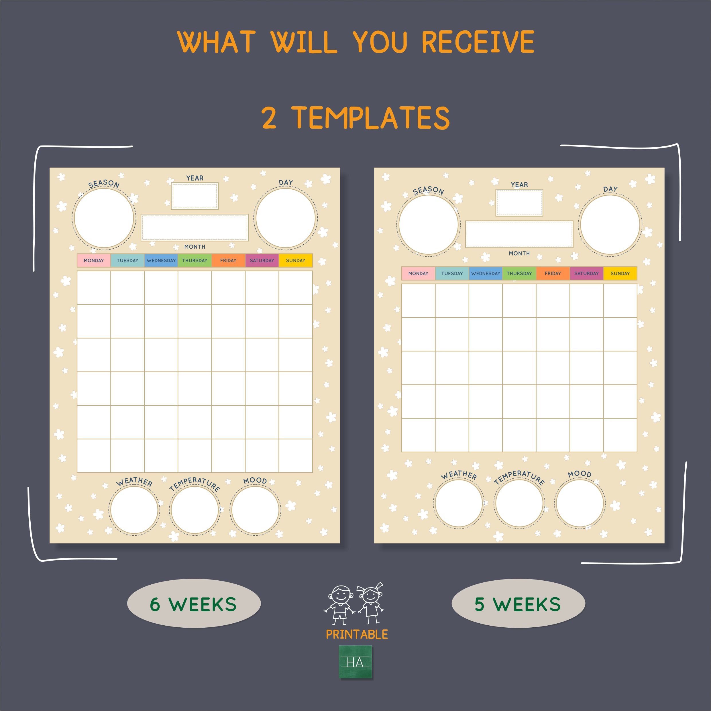 Printable Perpetual Calendar for Kids Classroom Morning Binder ...
