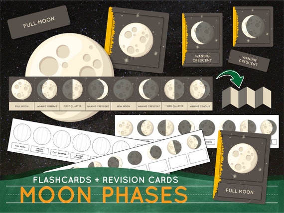 MOON PHASES Printable Flashcards Revision Cards Foldable Mini - Etsy