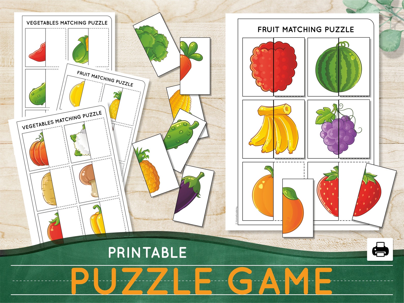 Printable Matching Card Game for Toddler VEGETABLES/FRUIT - Etsy