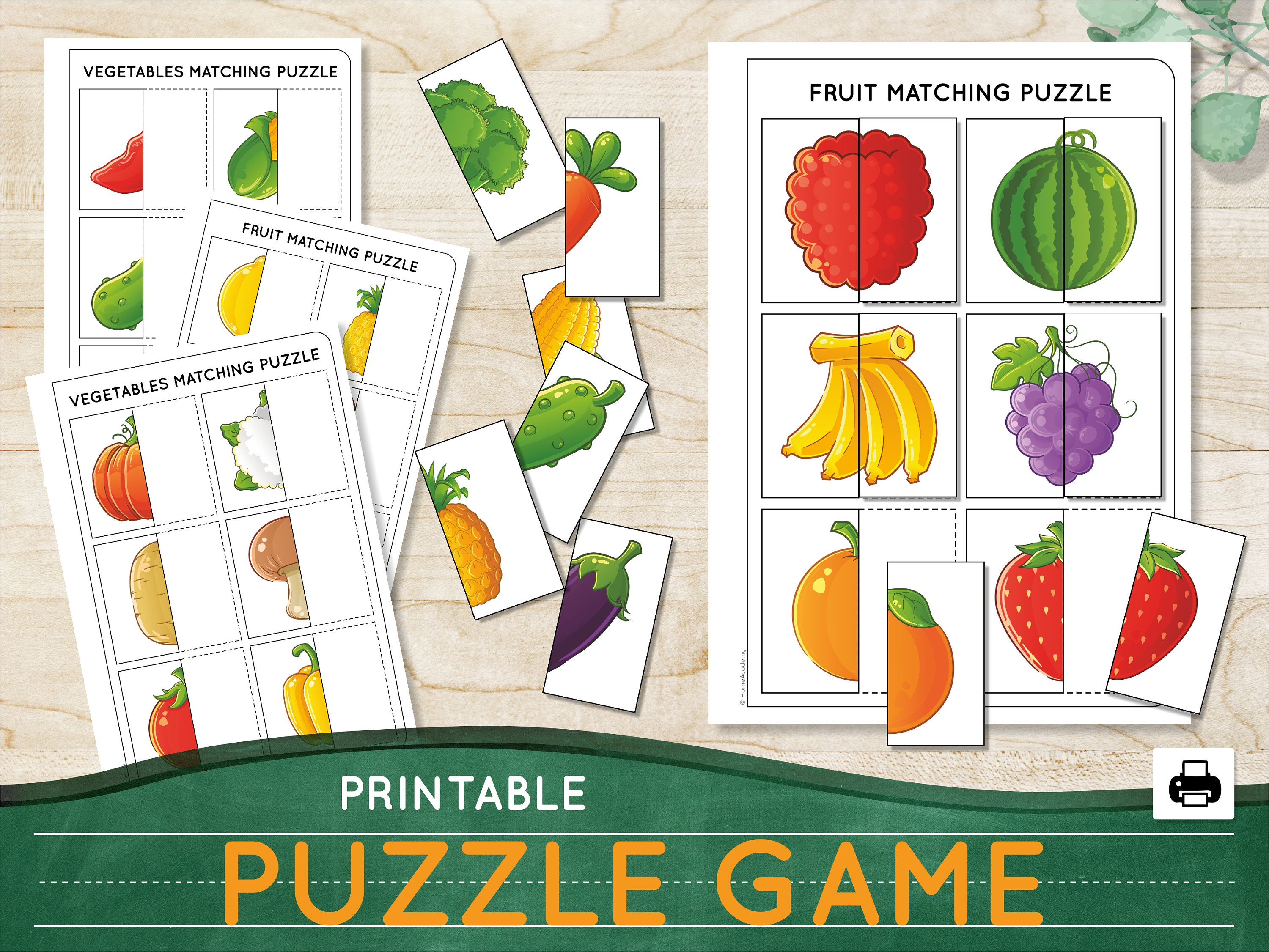 Printable Matching Card Game for Toddler VEGETABLES/FRUIT - Etsy