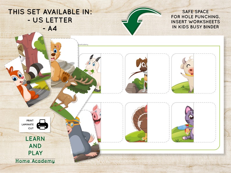 Printable Game ANIMALS Matching Cards Printable Toddler Busy Book ...