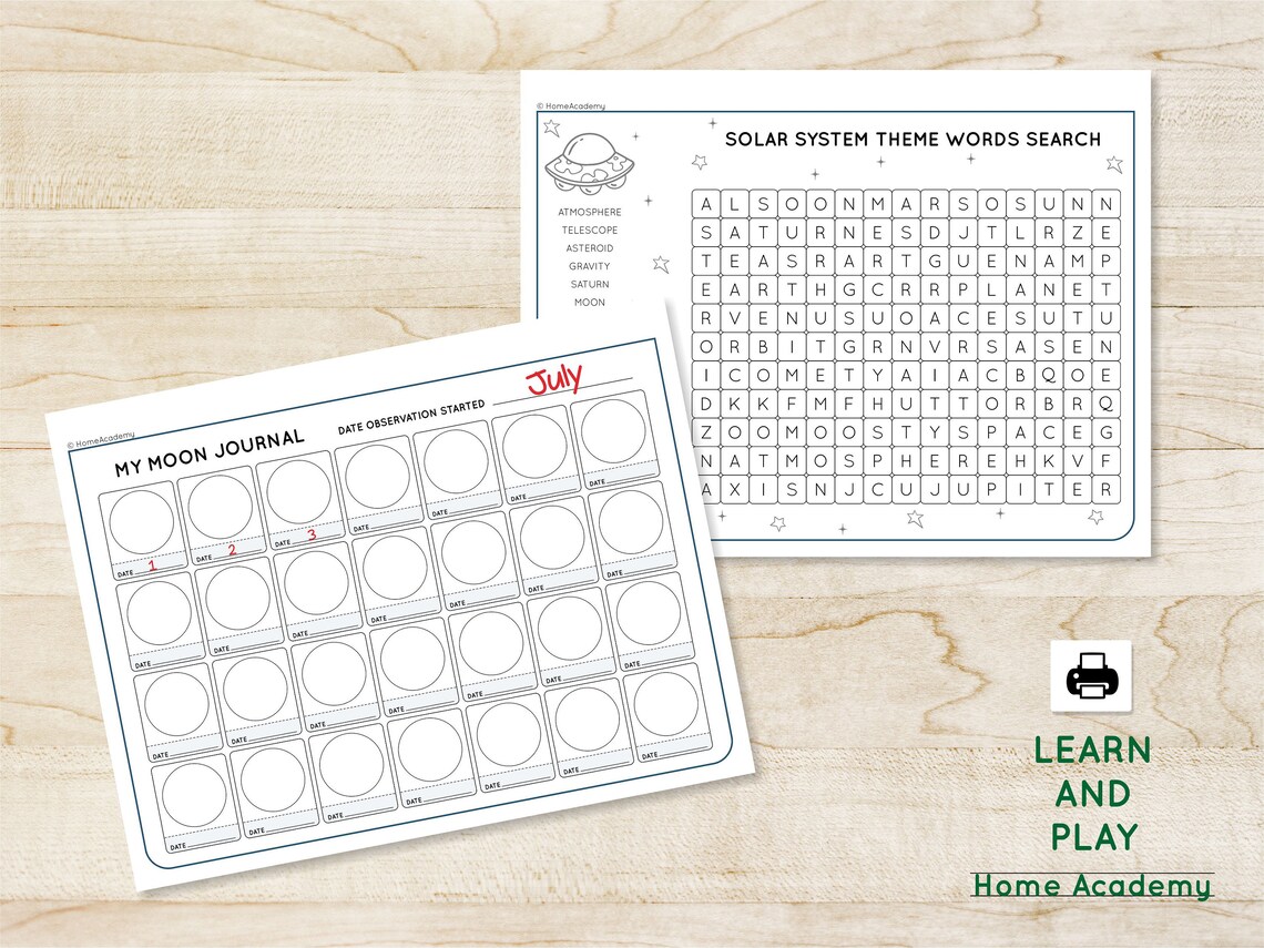 Printable Solar System Worksheets Moon Phases Outer Space - Etsy