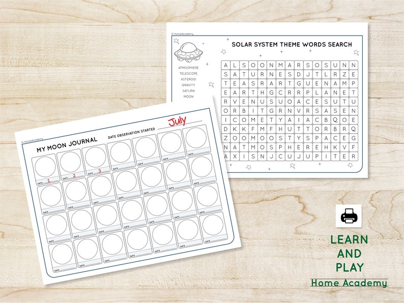 Printable Solar System Worksheets Moon Phases Outer Space - Etsy