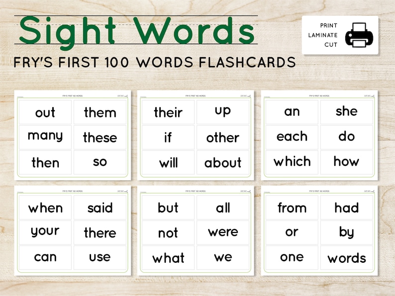 First 100 Fry Sight Words Flashcards Printable Homeschool - Etsy