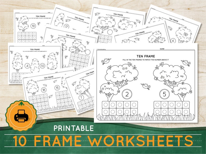 TEN FRAME Printable Math Worksheets Kindergarten Math Learning Binder ...