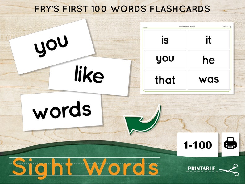 First 100 Fry Sight Words Flashcards Printable Homeschool - Etsy