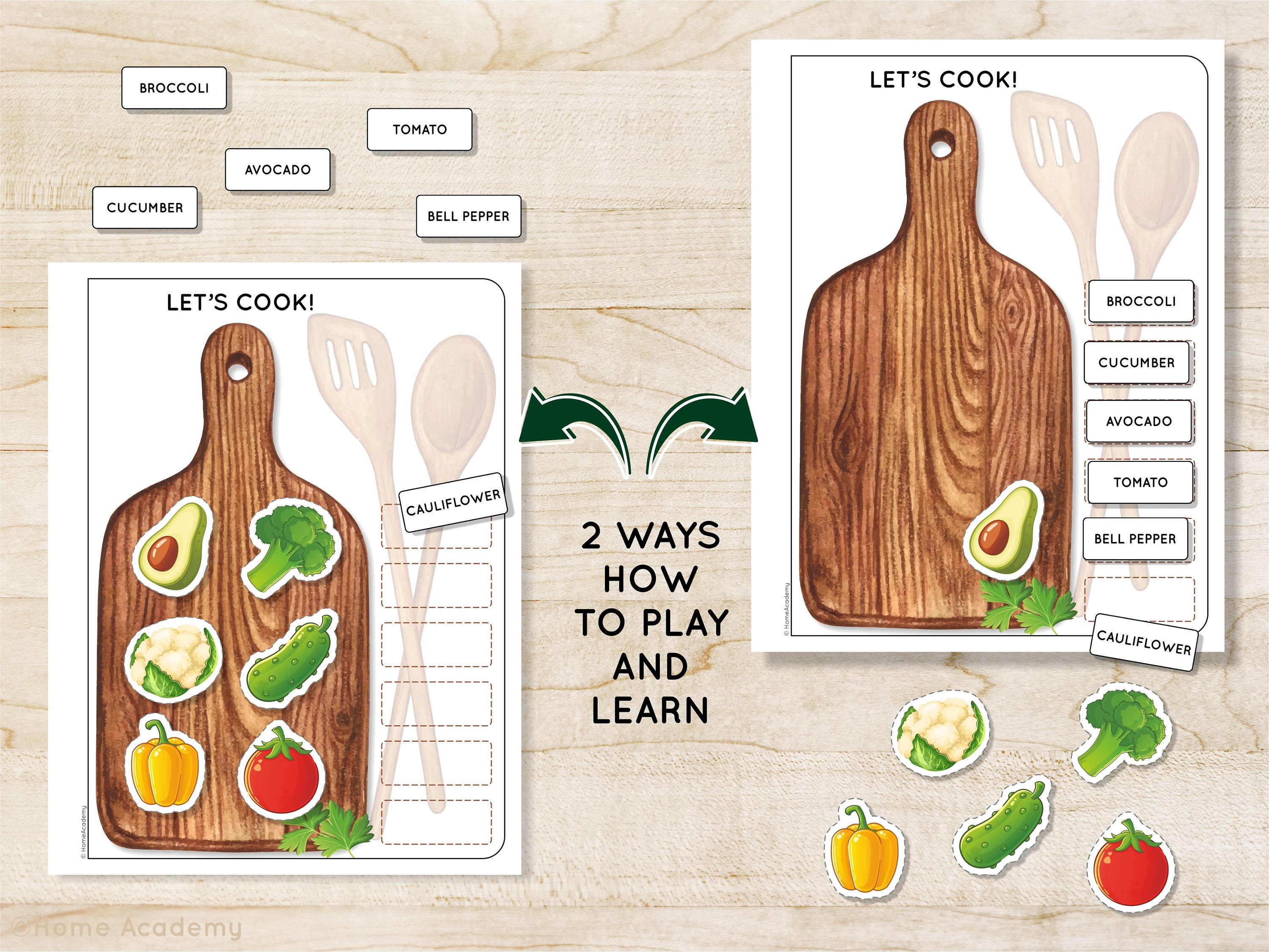 VEGETABLES and FRUITS Matching Game Preschool Worksheets - Etsy