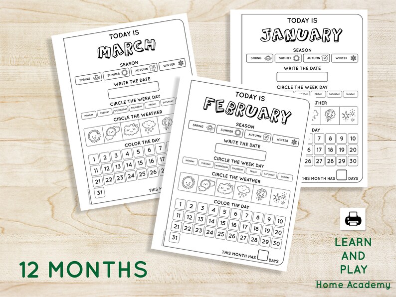 Perpetual Calendar Printable Worksheets for Kids Season/weekday/day ...