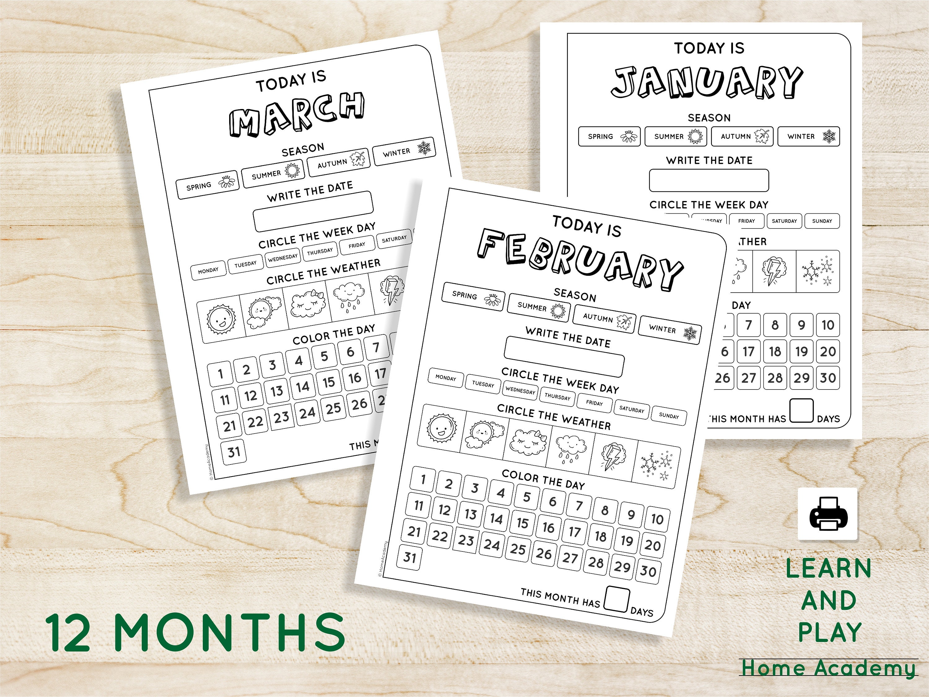 Perpetual Calendar Printable Worksheets for Kids Season/weekday/day ...