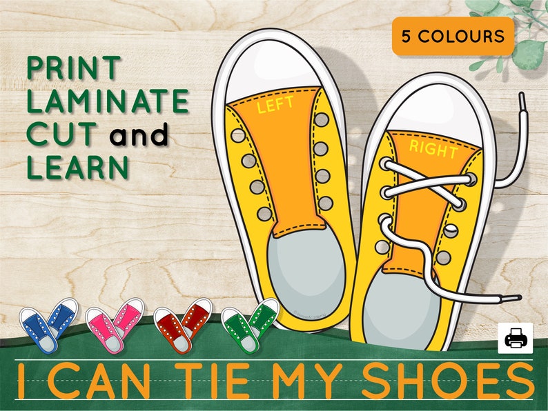Learn to Tie Shoes Printable Shoe Tying Practice Card Shoelaces Kid's ...
