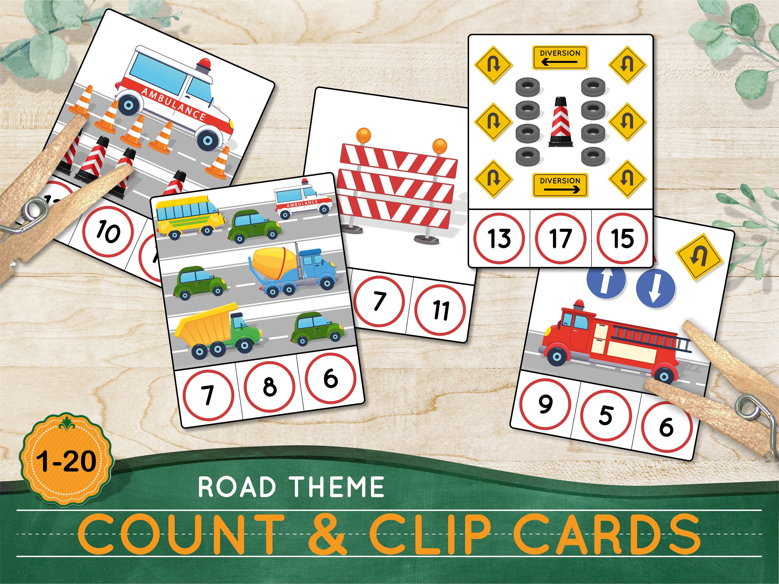 1-20 Count and Clip Cards Printable School Supplies Counting - Etsy ...