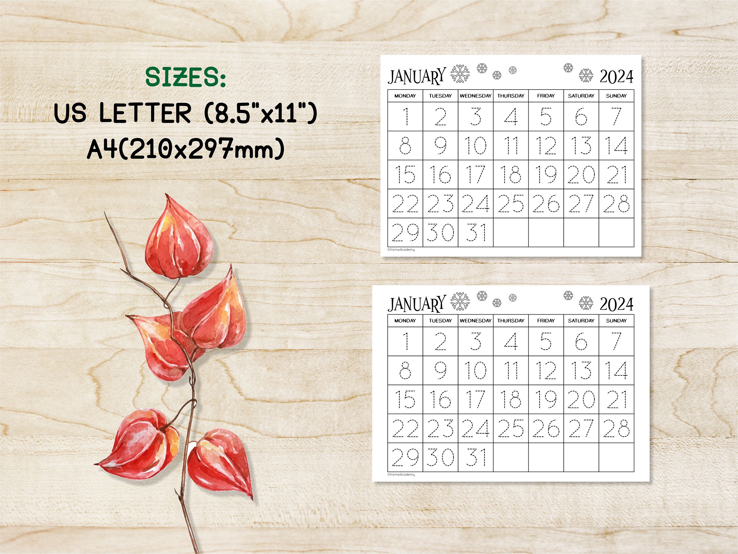 Printable CALENDAR 2024 Traceable Calendar Homeschool Morning Binder ...